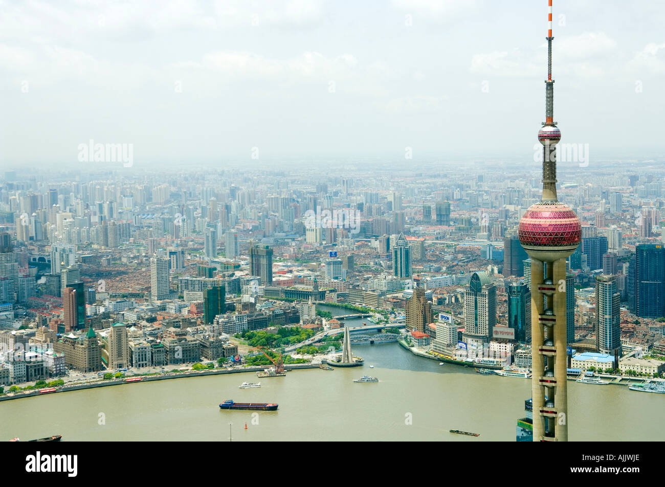 Oriental Pearl TV Tower in Pudong New Area and Puxi Area Skyline with Huangpu River, Shanghai ...