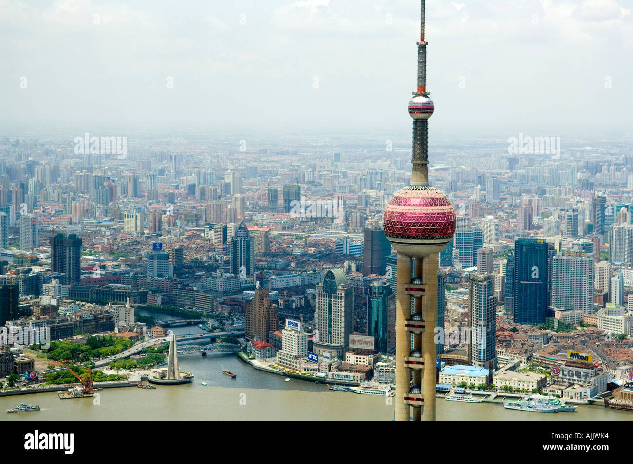 Oriental Pearl TV Tower in Pudong New Area and Puxi Area Skyline with ...