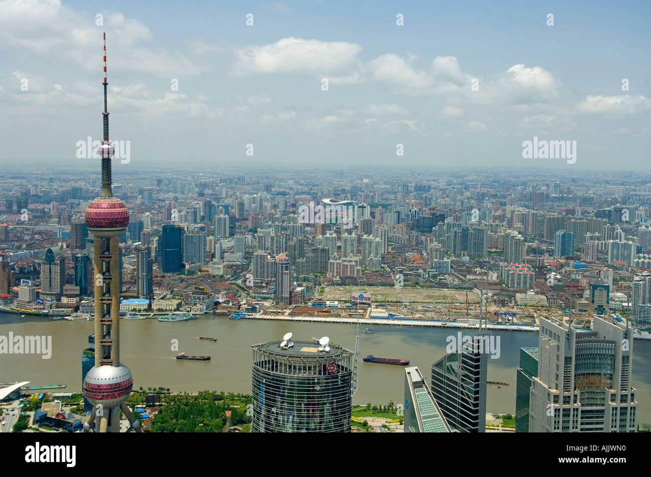 Oriental Pearl TV Tower in Pudong New Area and Puxi Area Skyline with ...