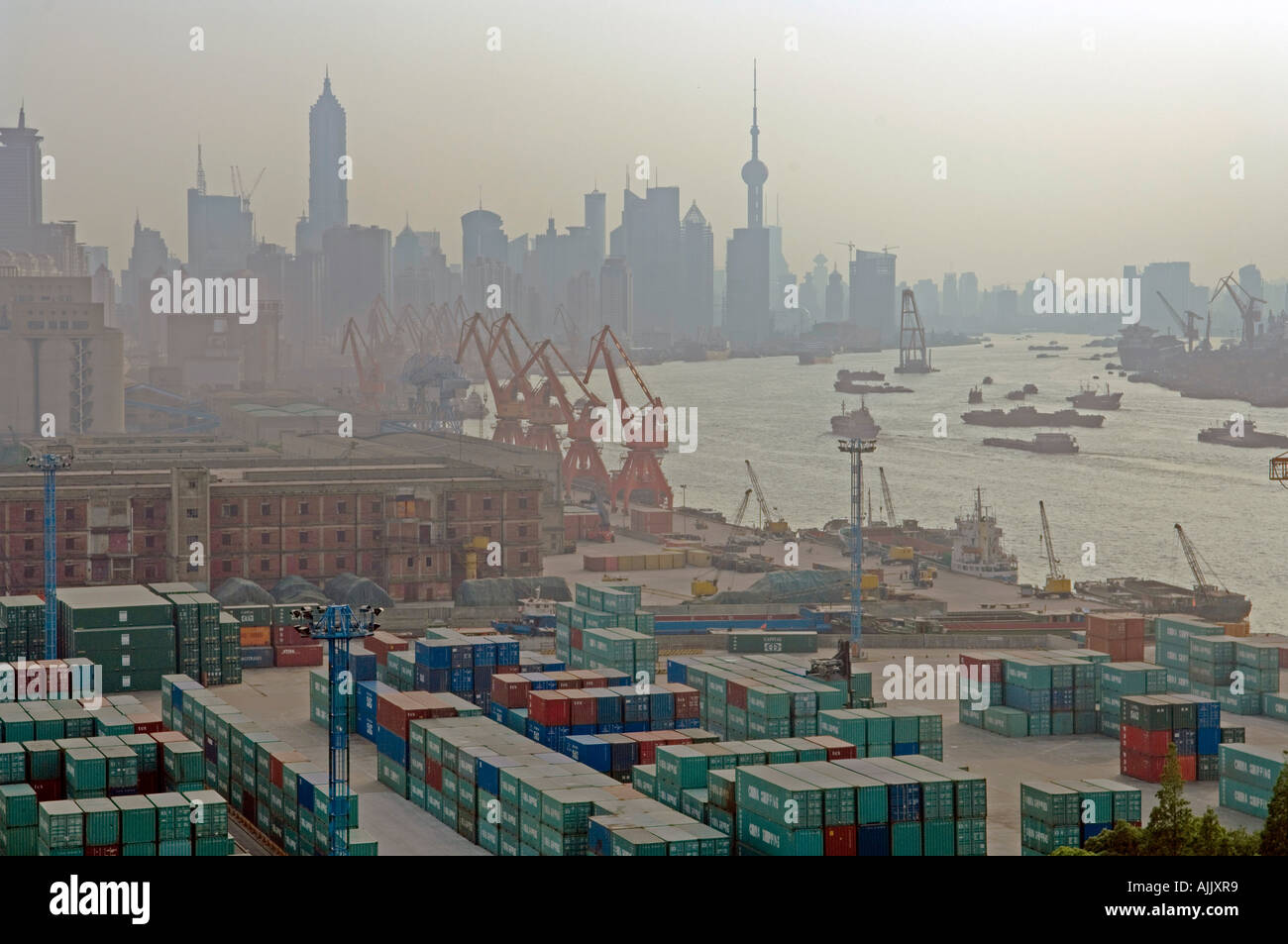 Ship Docked at Terminal Overhead view from Yangpu Bridge of cargo ship ...