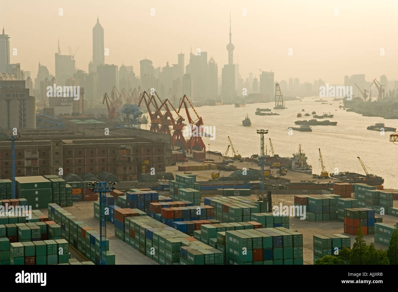 Ship Docked at Terminal Overhead view from Yangpu Bridge of cargo ship ...