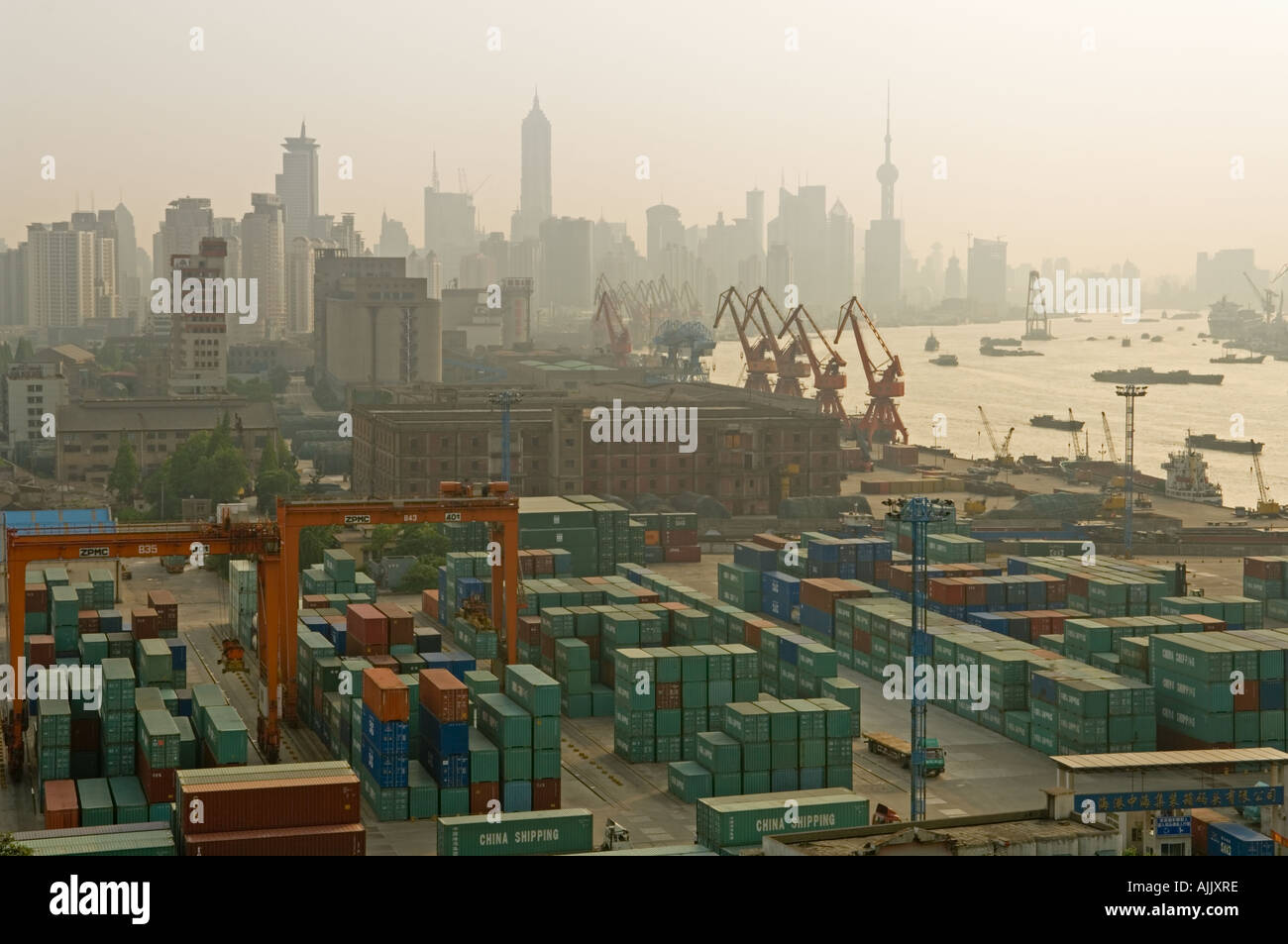 Ship Docked at Terminal Overhead view from Yangpu Bridge of cargo ship ...