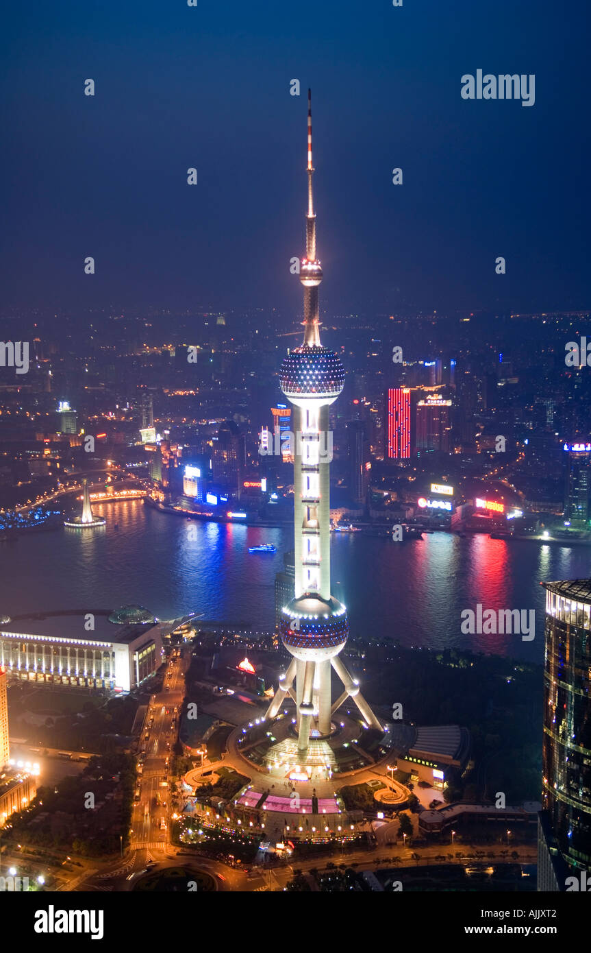 Pudong New Area and Puxi Area Skyline and Huangpu River at Night Stock ...