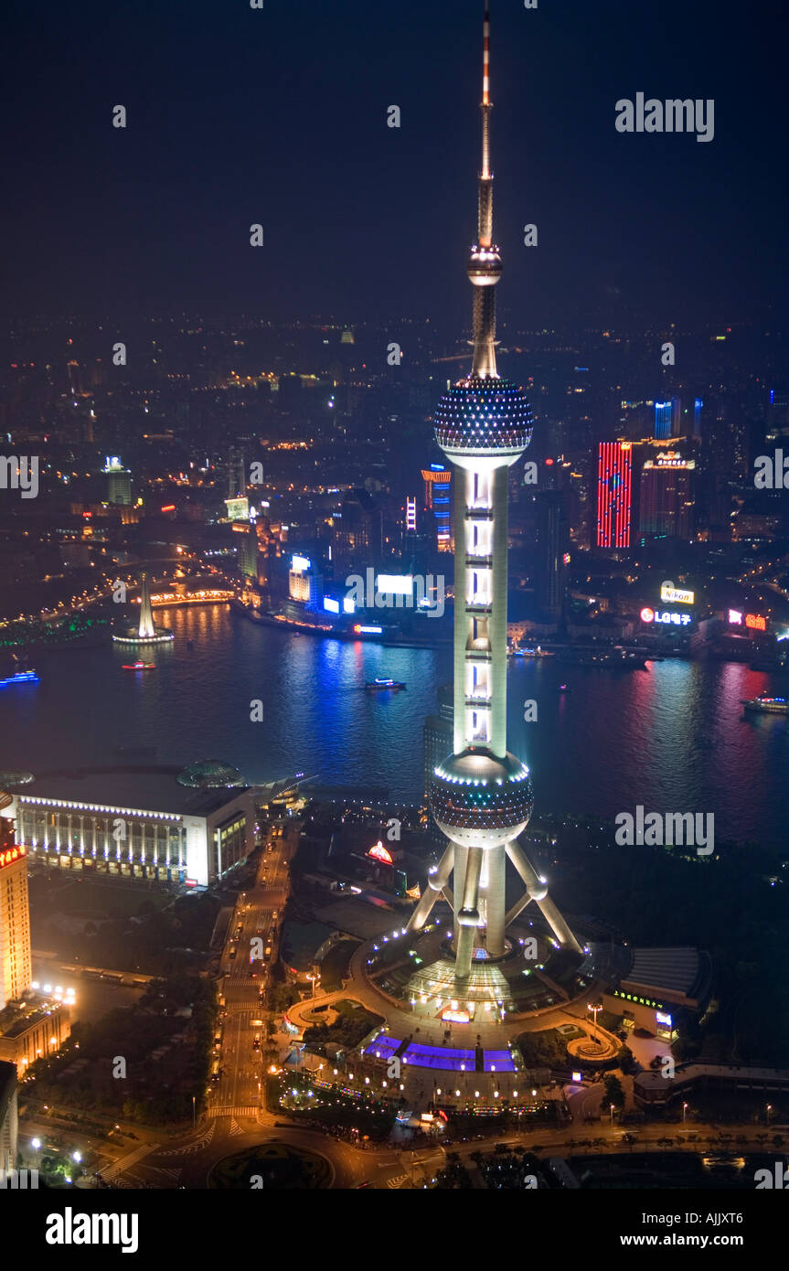 Pudong New Area and Puxi Area Skyline and Huangpu River at Night Stock ...