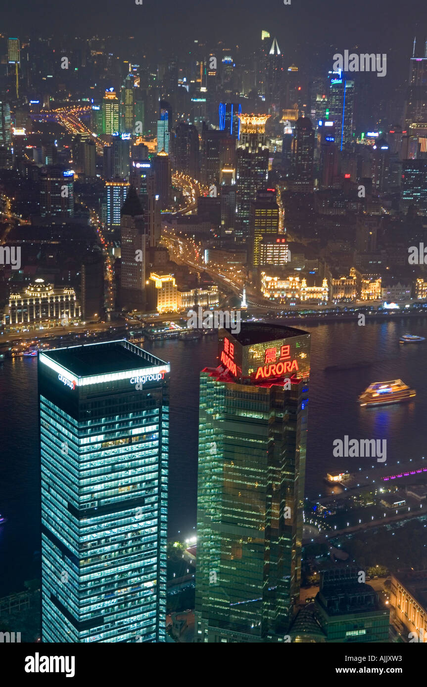 Pudong New Area and Puxi Area Skyline and Huangpu River at Night Stock ...