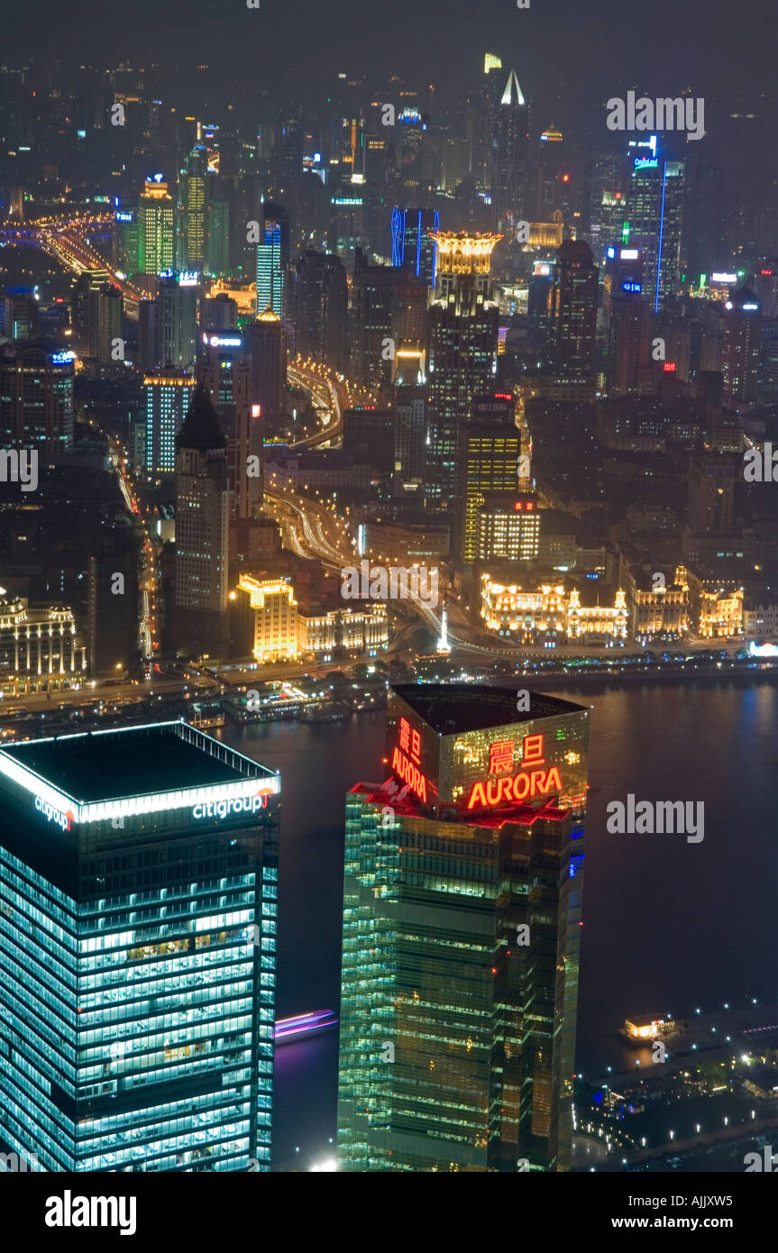 Pudong New Area and Puxi Area Skyline and Huangpu River at Night Stock ...