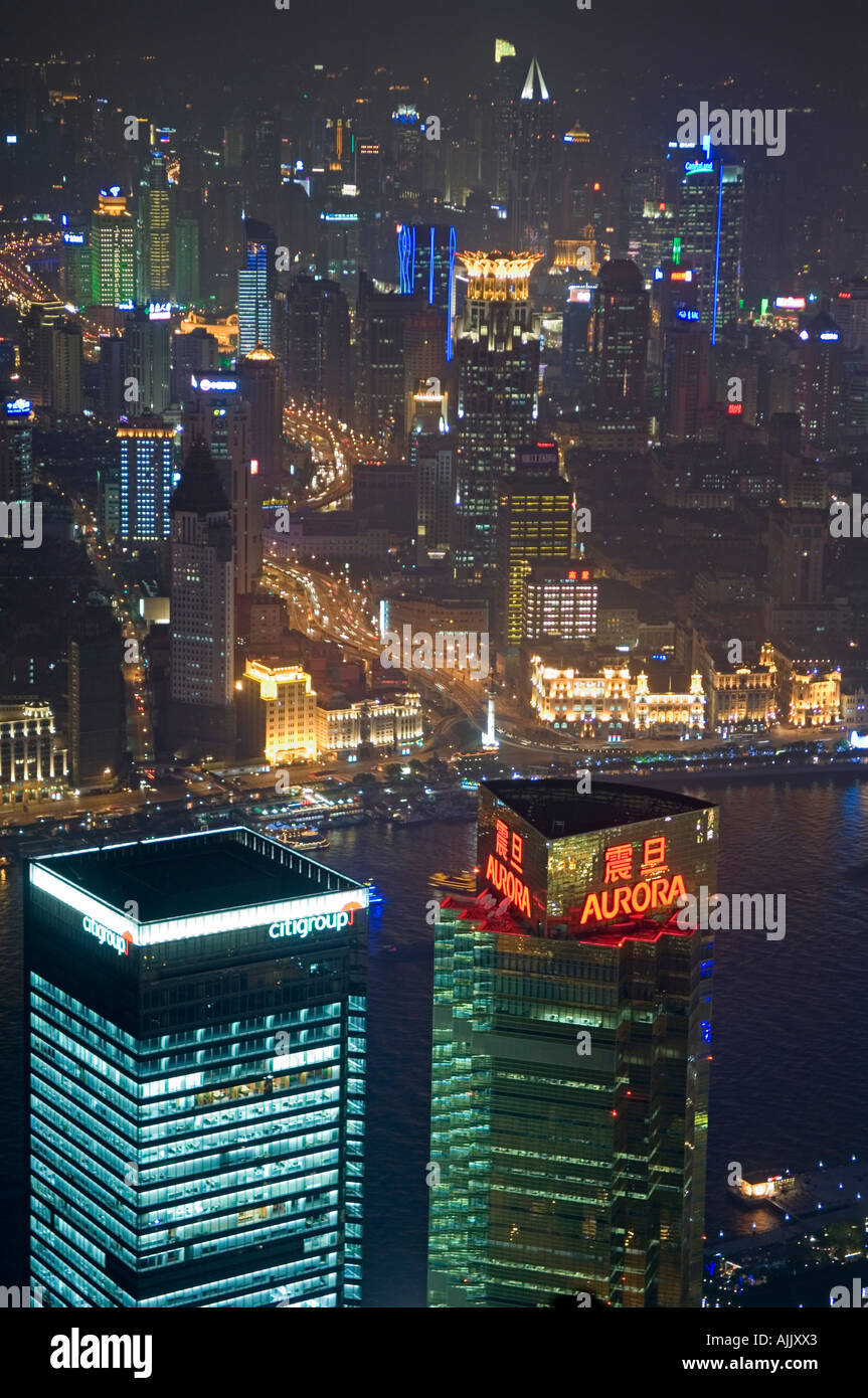Pudong New Area and Puxi Area Skyline and Huangpu River at Night Stock ...