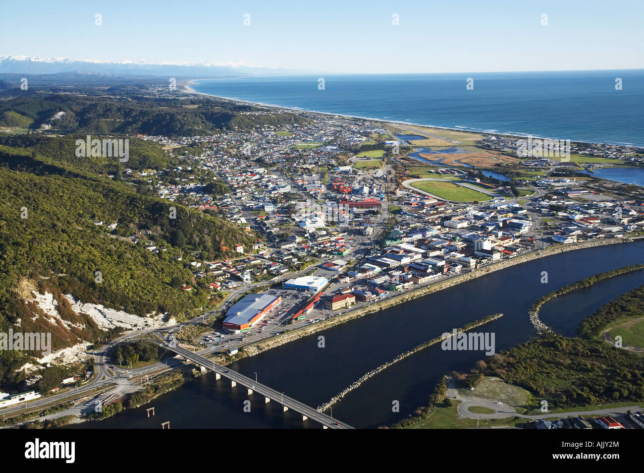 Grey River and Greymouth West Coast South Island New Zealand aerial ...