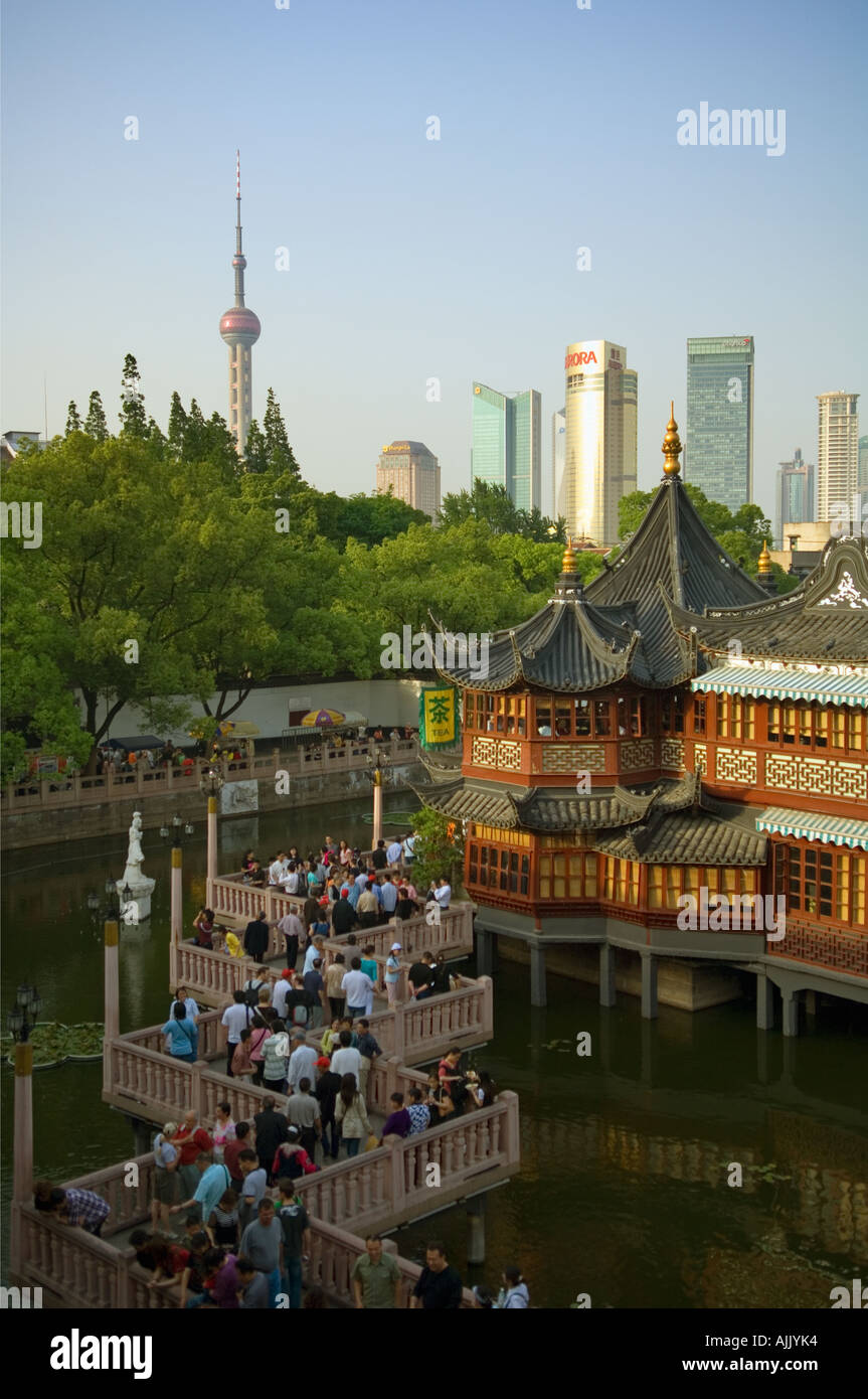 Zig zag Bridge at Yuyuan Garden Tourists cross a zig zagging bridge at ...