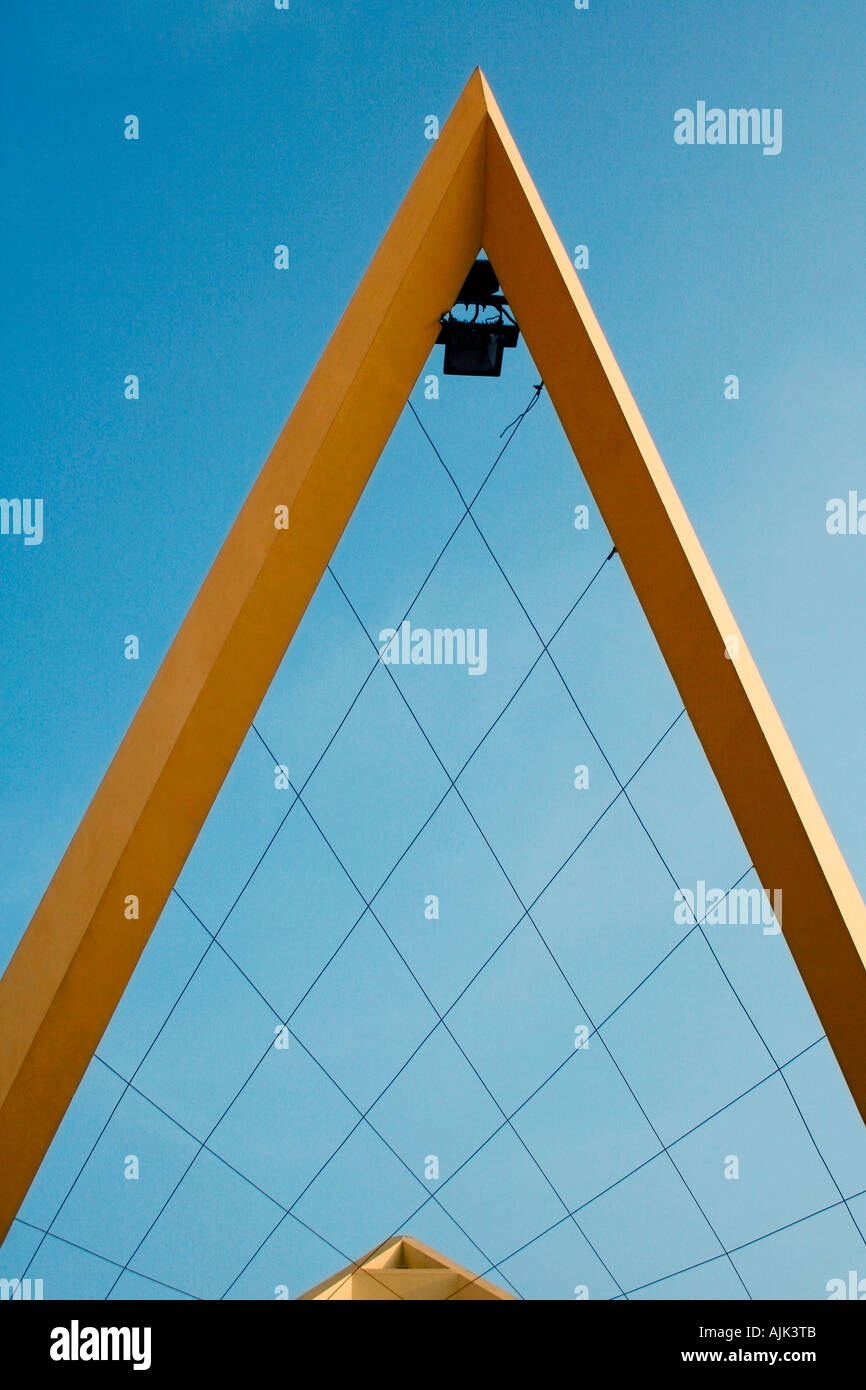 The conical-shaped top portion of an innovative colossal building in ...