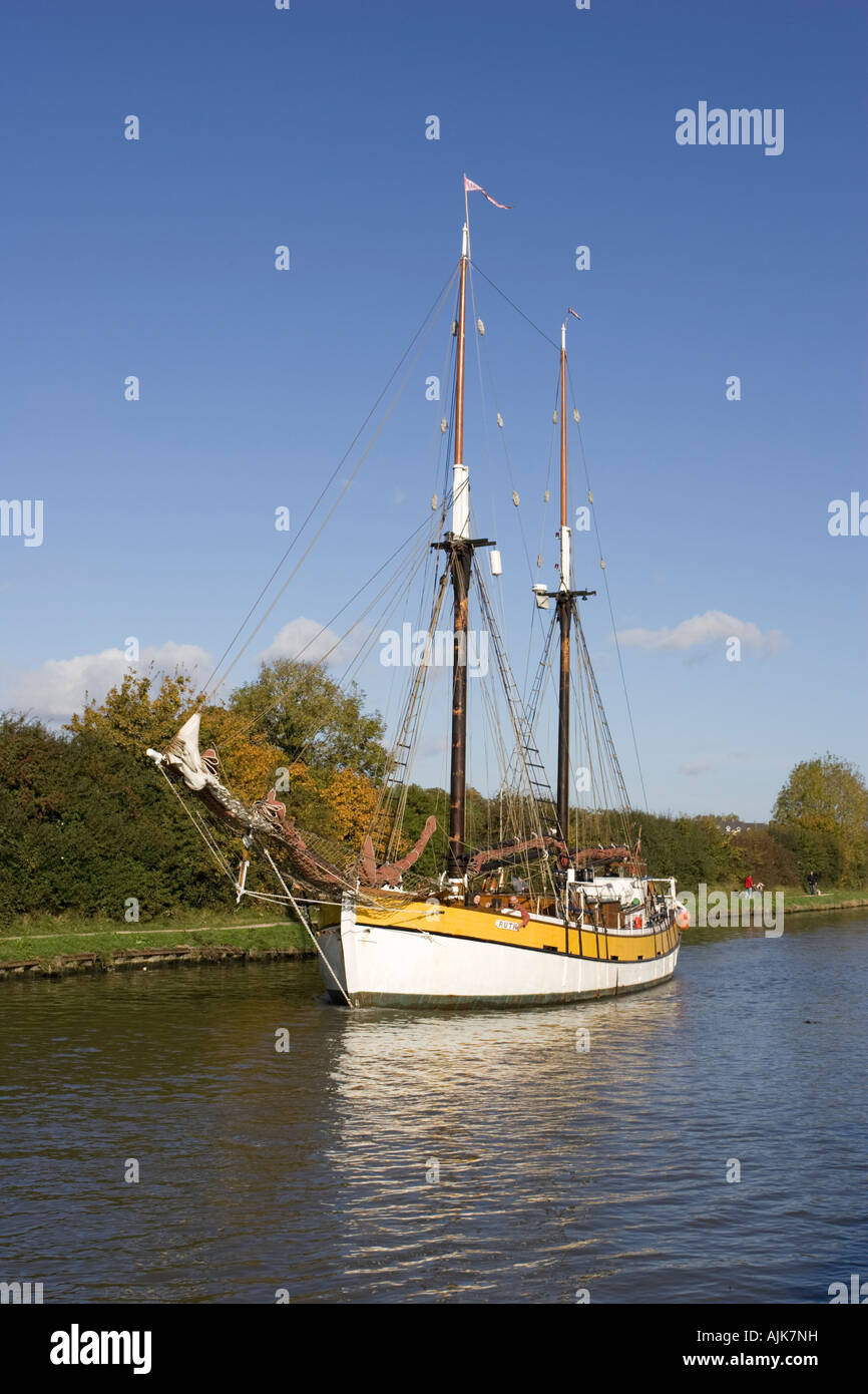 The tall ship Ruth a gaff rigged ketch on Sharpness Canal after leaving ...