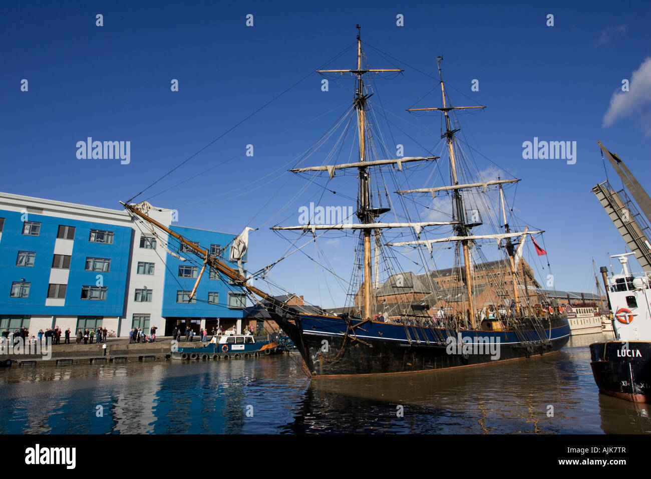 Earl of Pembroke three masted tall ship barque leaving Gloucester Docks ...
