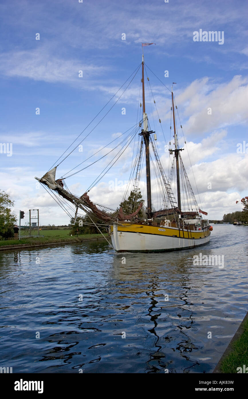 The tall ship Ruth a gaff rigged ketch on Sharpness Canal after leaving ...
