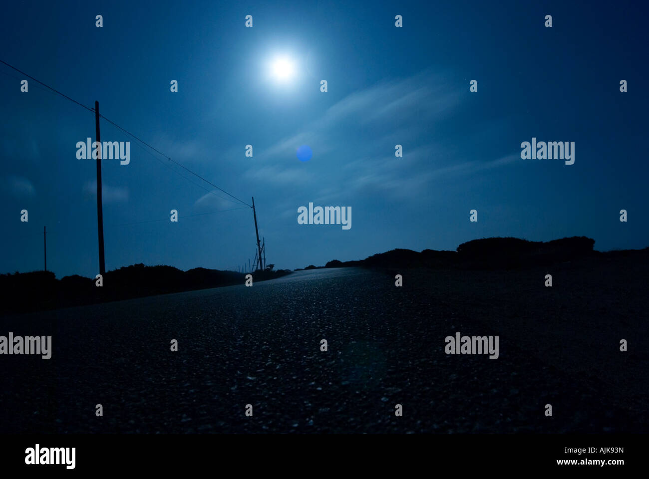 night landscape in a dark blue full moon light Stock Photo - Alamy