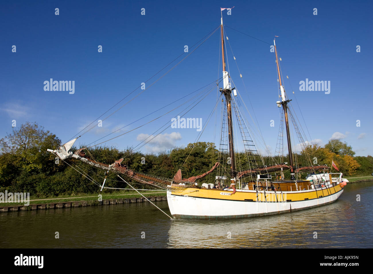 The tall ship Ruth a gaff rigged ketch on Sharpness Canal after leaving ...