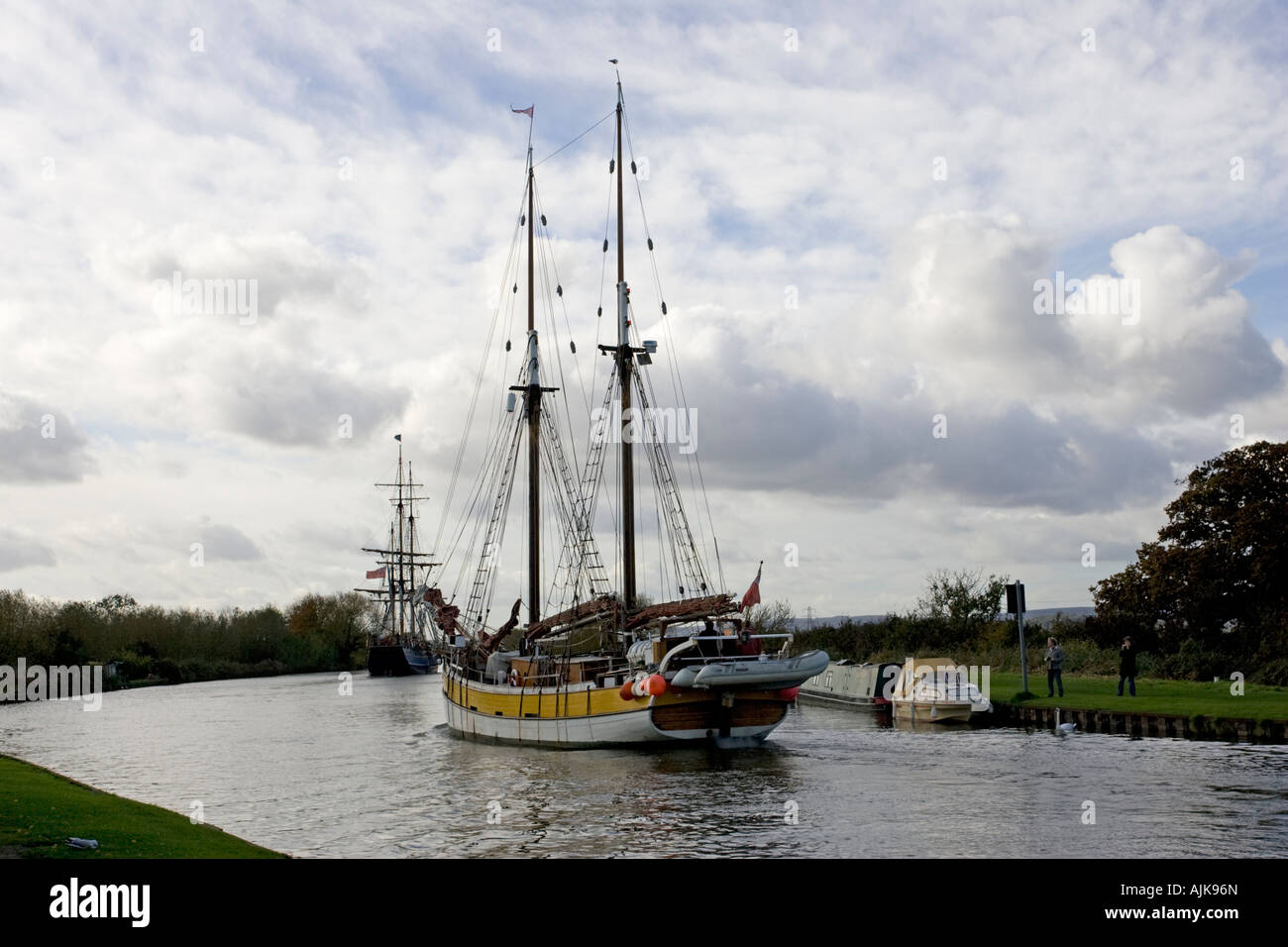The tall ship Ruth a gaff rigged ketch on Sharpness Canal after leaving ...