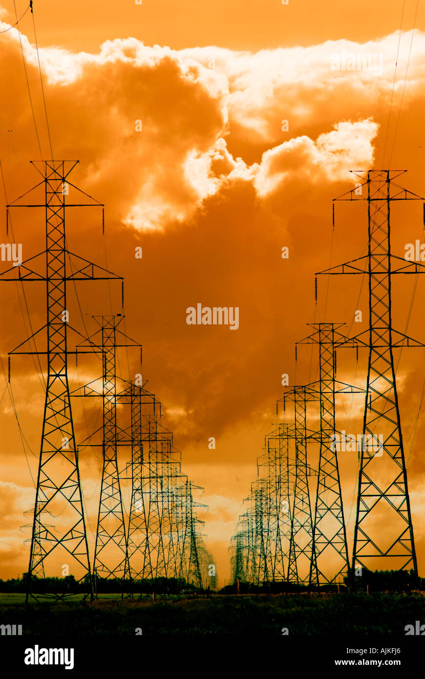 Row of power lines Stock Photo - Alamy