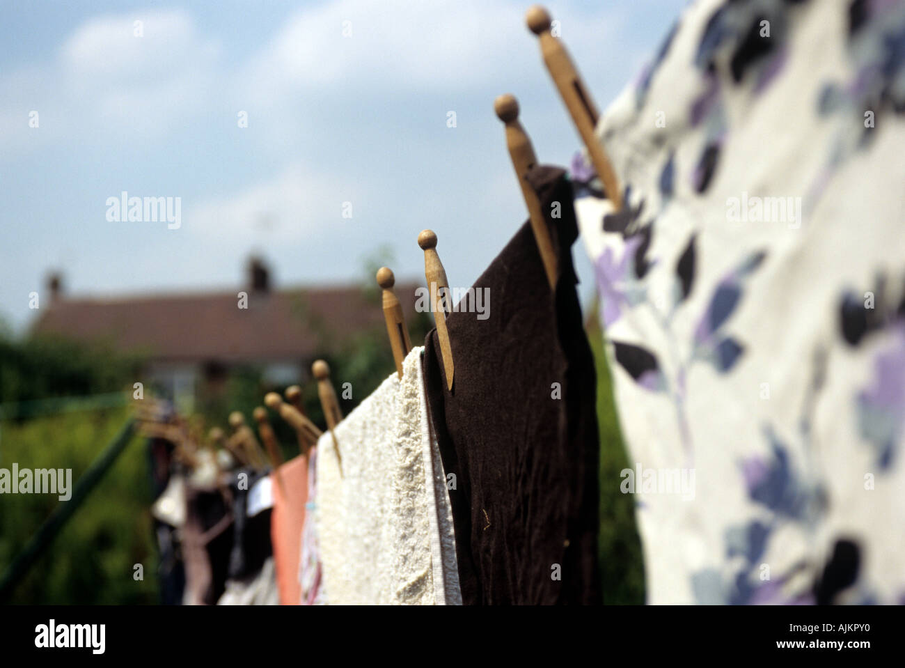 Washing Drying on Washing Line Stock Photo - Alamy