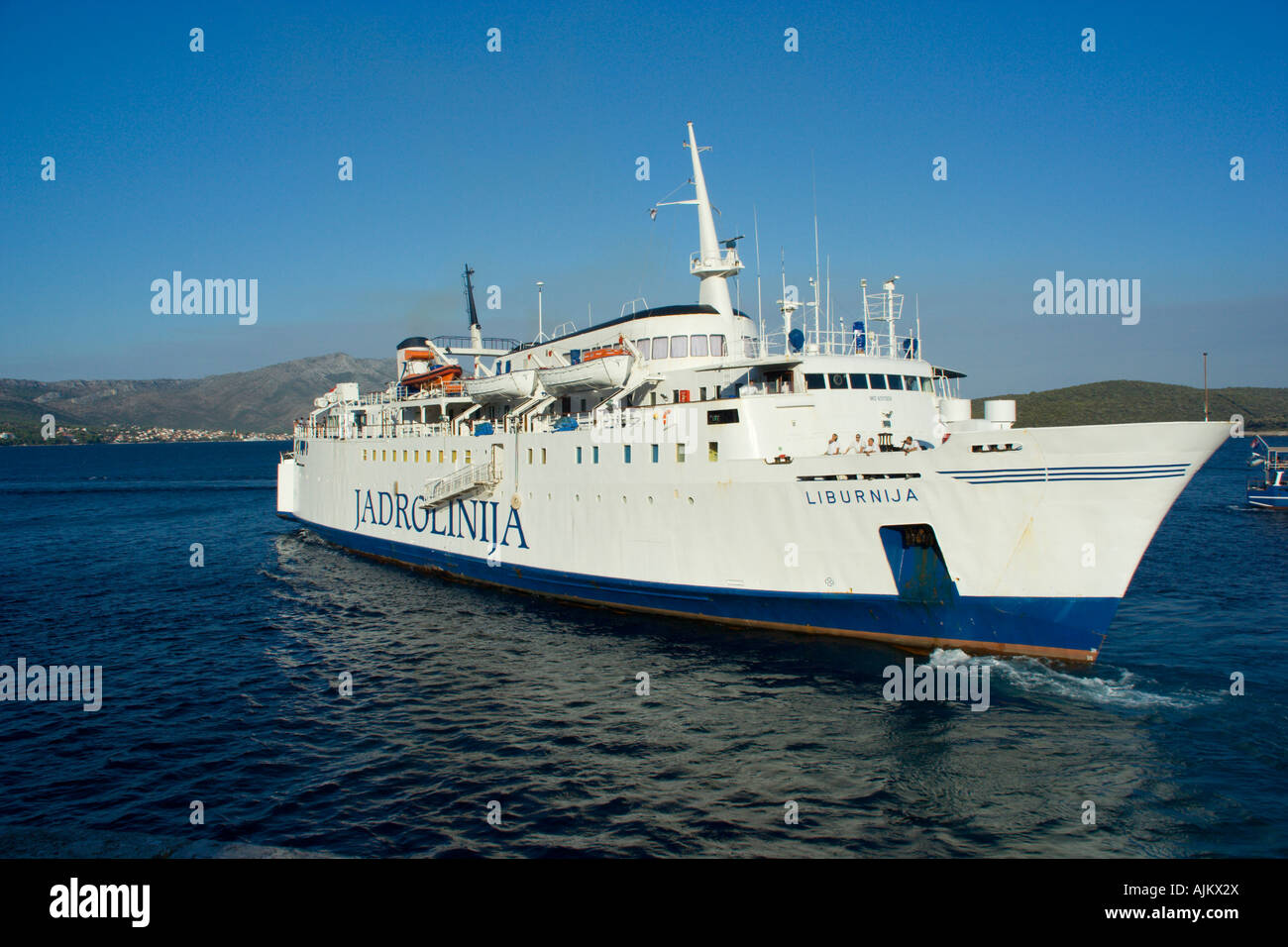Ship approaching Korcula port Croatia Stock Photo - Alamy