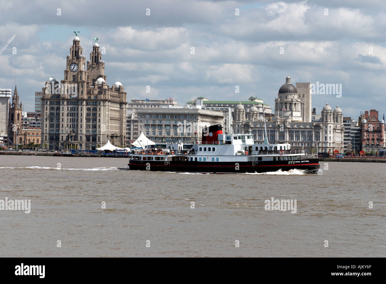 Mersey Ferry Passing Three Graces River Mersey Liverpool England Stock ...