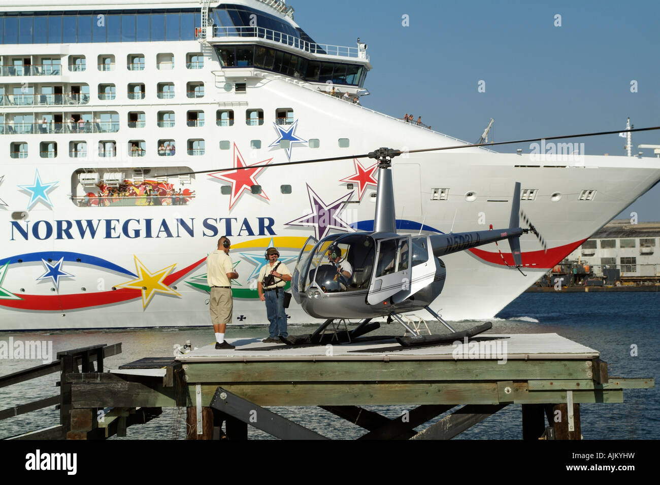 Port of Los Angeles USA Cruise Ship and Helicopter on Helipad Stock ...
