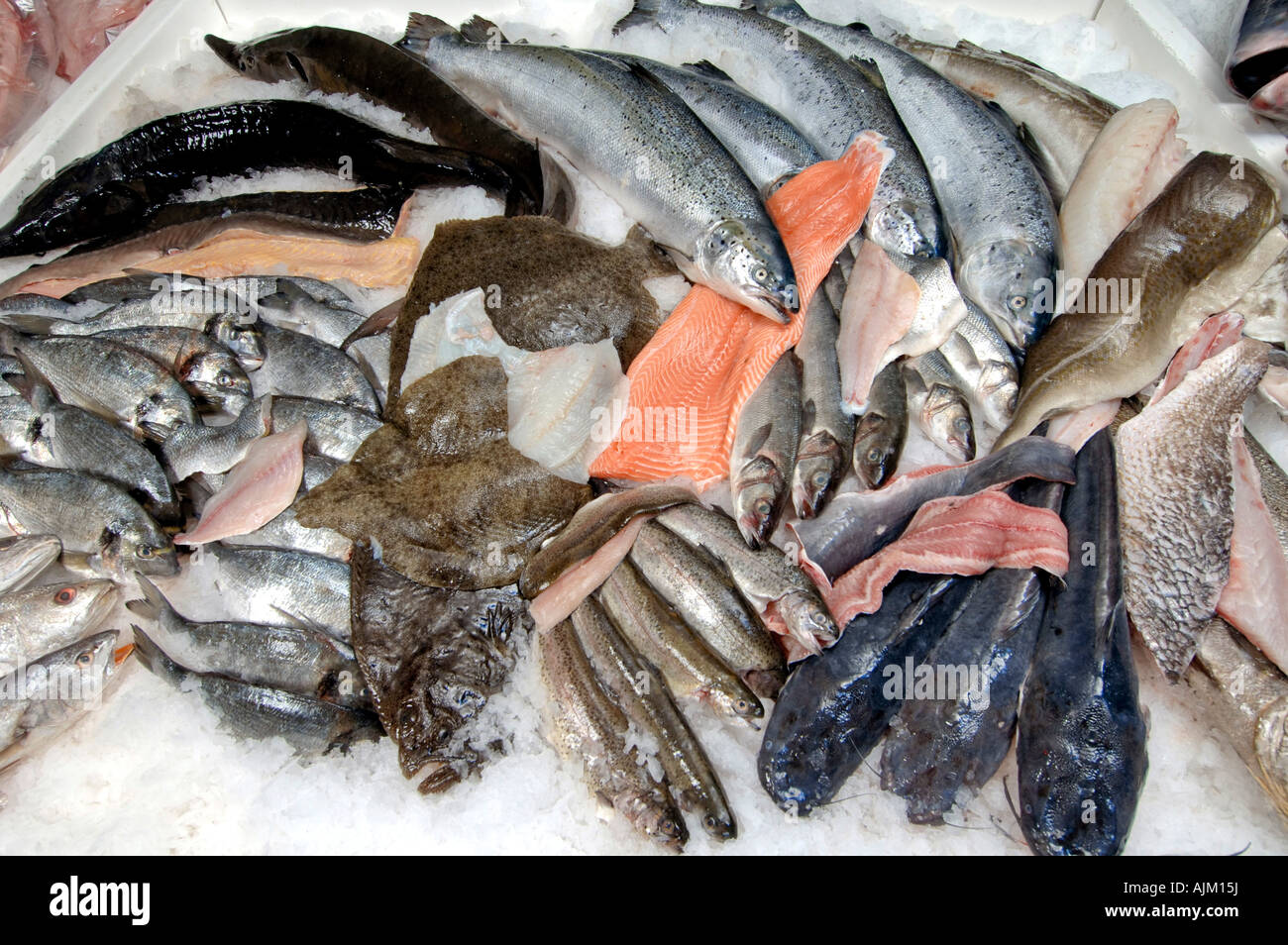 Display of fish on ice Stock Photo - Alamy