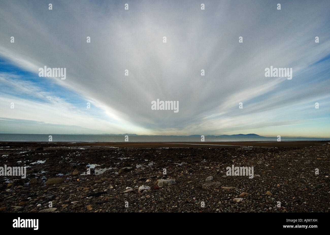Evocative seascape of Solway Estuary looking towards the Scottish coast ...
