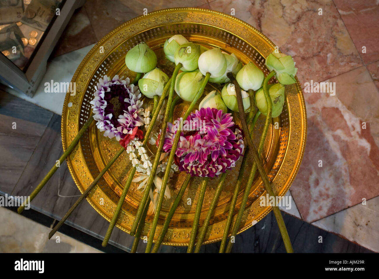 Buddhist offerings in a temple Stock Photo - Alamy