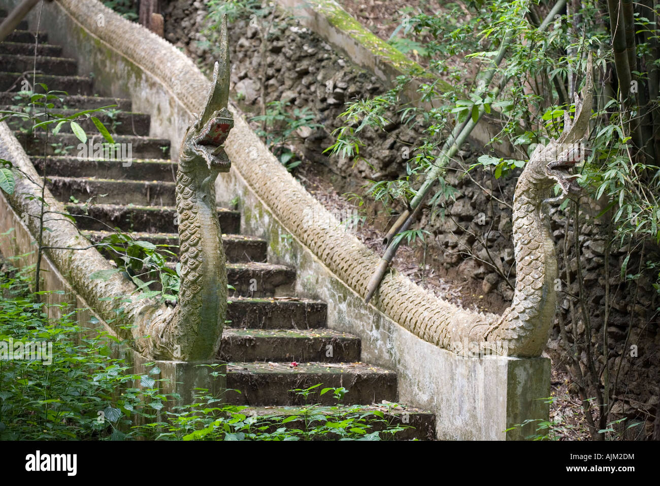 Naga snake guards Khmer style Thailand temple Stock Photo - Alamy