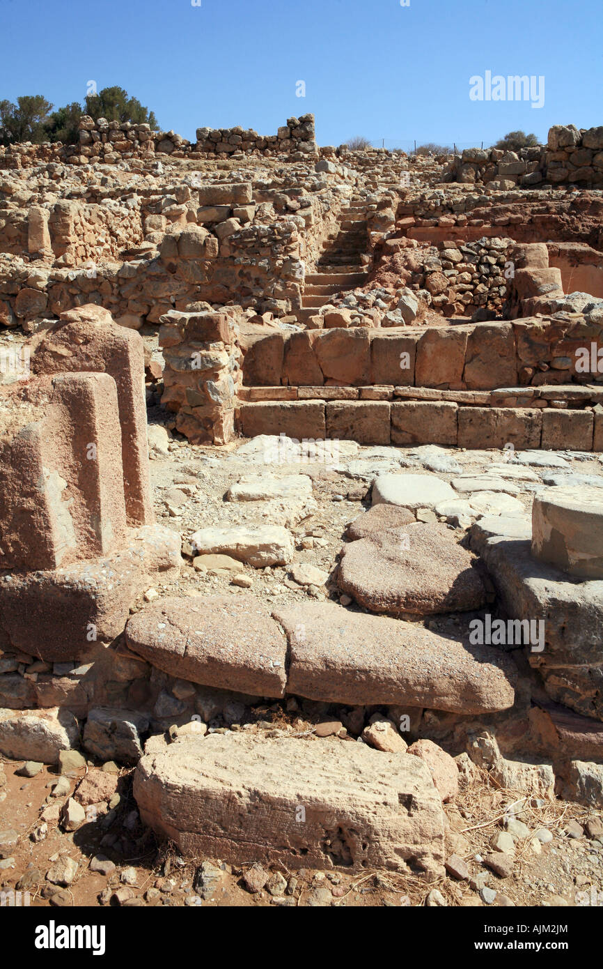View from the central court of the Minoan era Zakros Palace in Crete ...