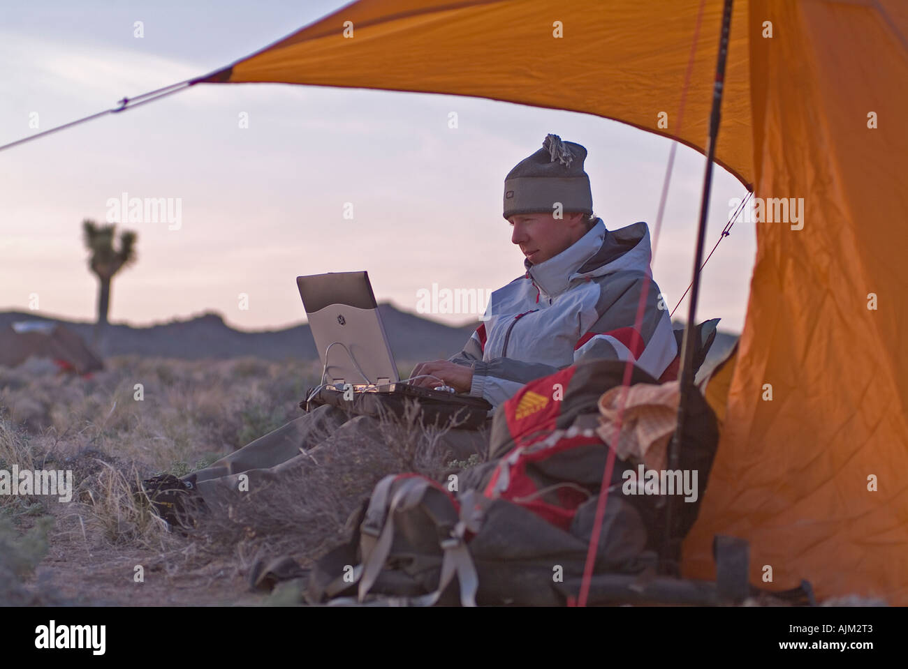 Man working on laptop desert hi-res stock photography and images - Alamy
