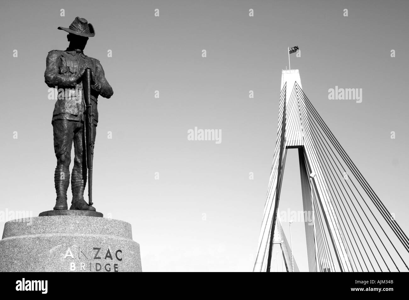Statue of an ANZAC soldier at the western end of the Anzac Bridge in ...