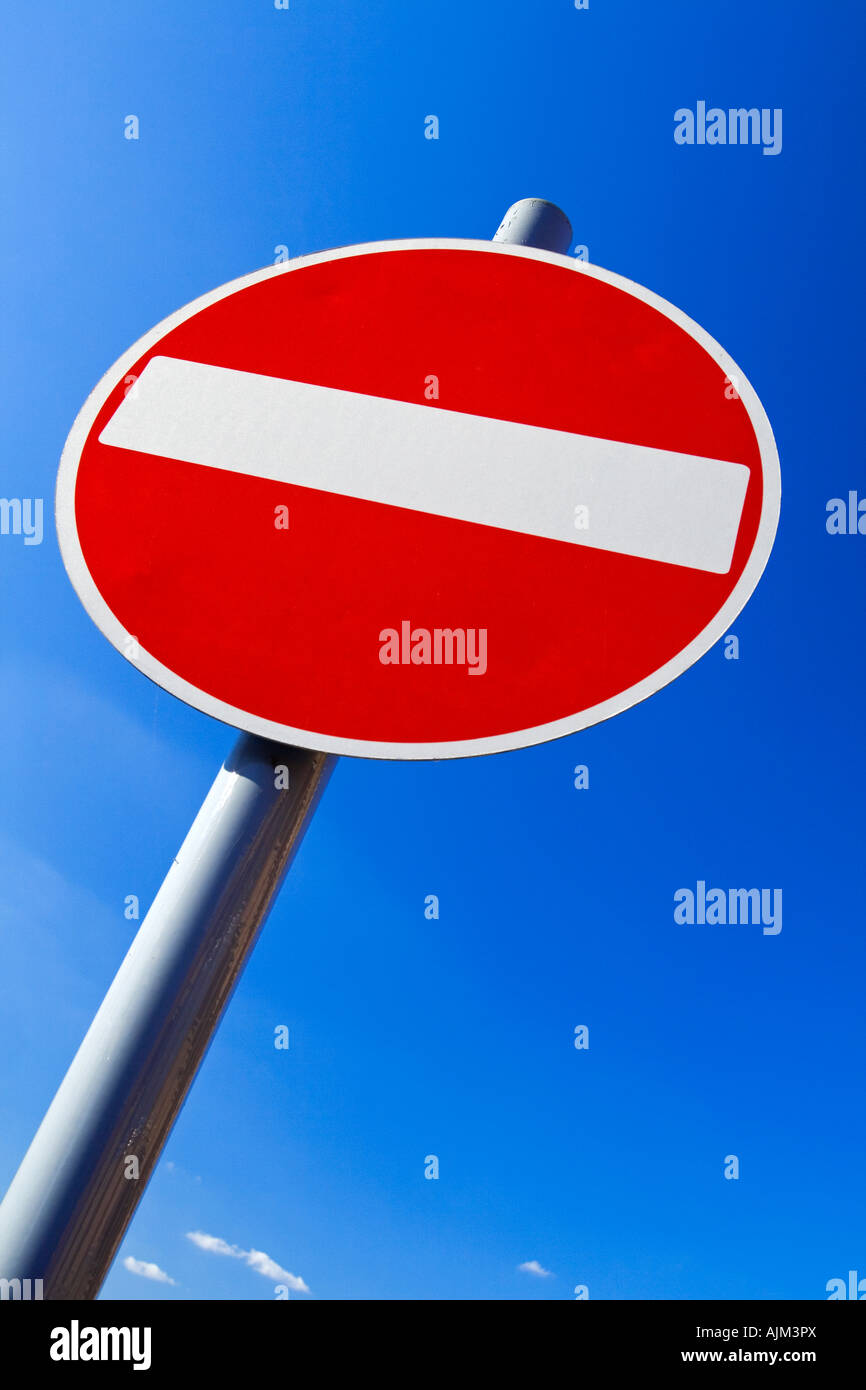 Road sign in a British town to inform drivers of no entry to a street ...