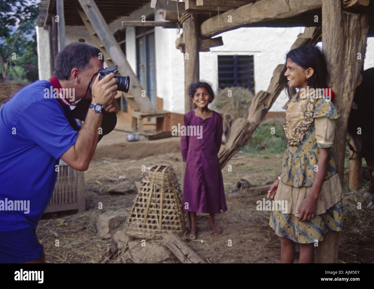 photographer with native childs, Nepal, Himalaya, Khandbari Stock Photo ...