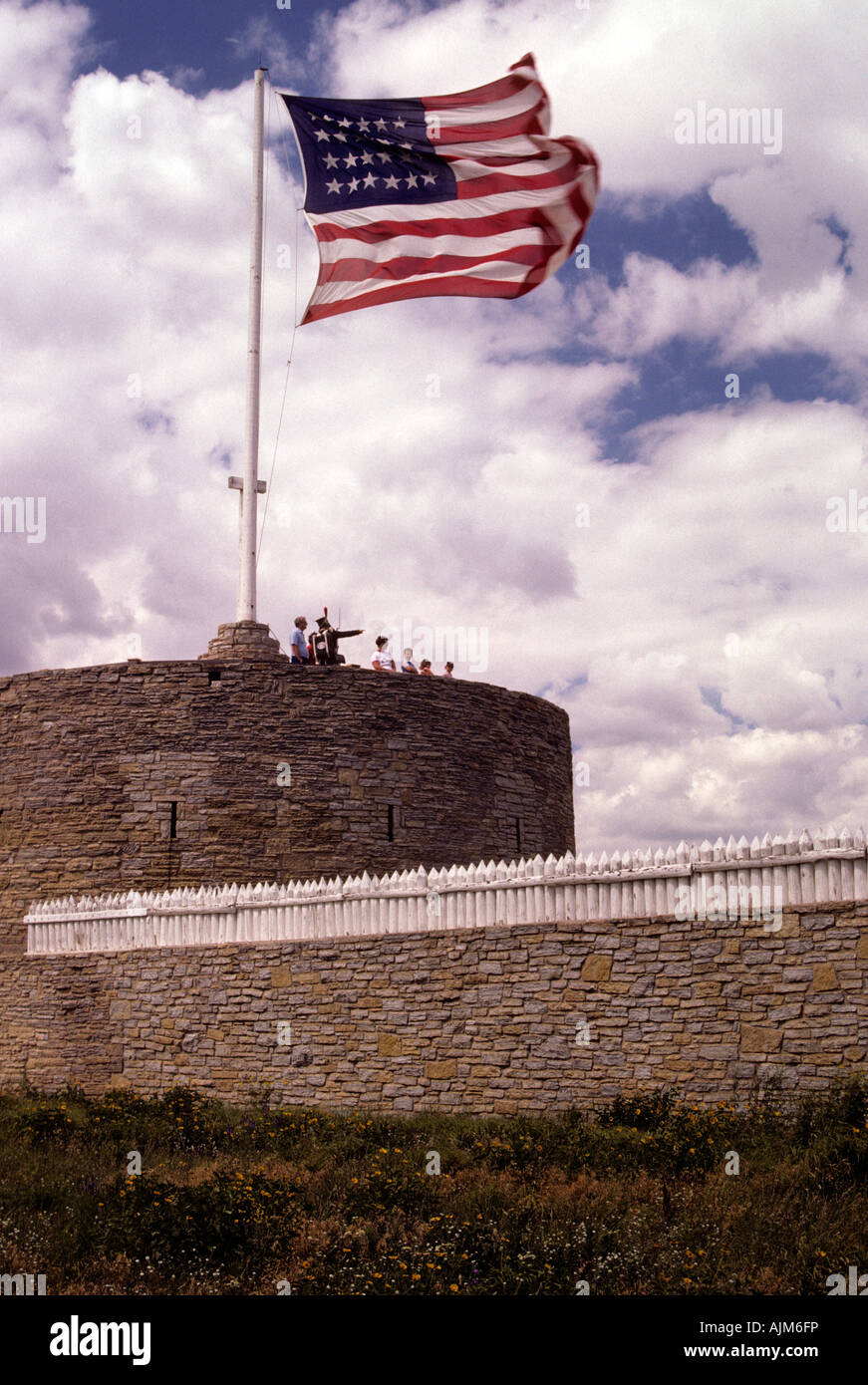 TOURISTS AND GUIDE IN ROUND TOWER OF HISTORIC FORT SNELLING ...