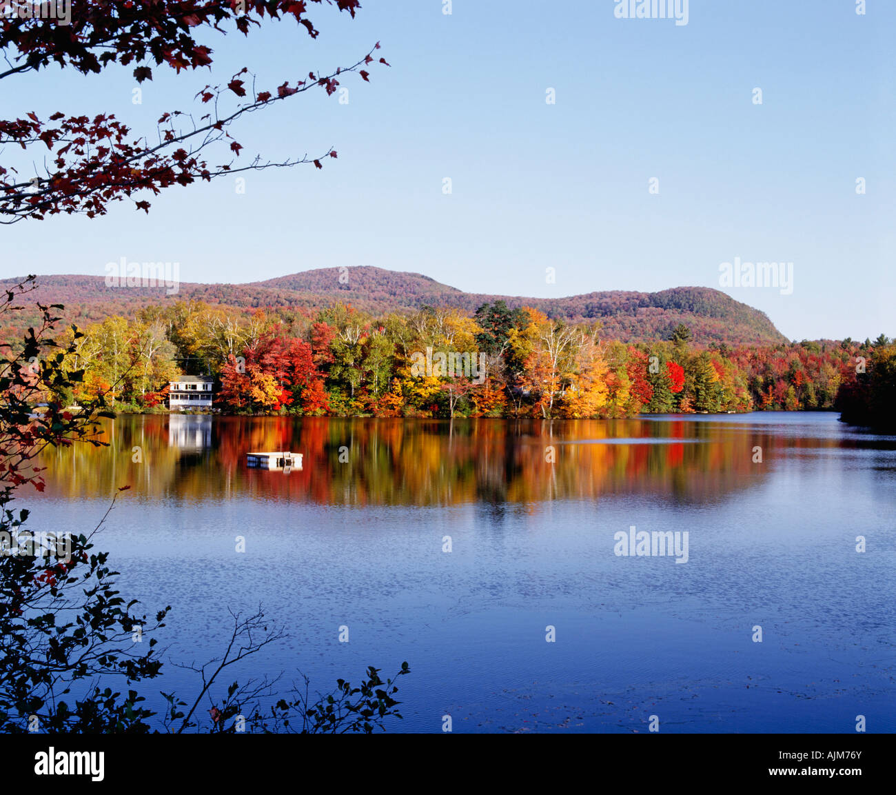 Autumn colours reflected in lake Stock Photo - Alamy
