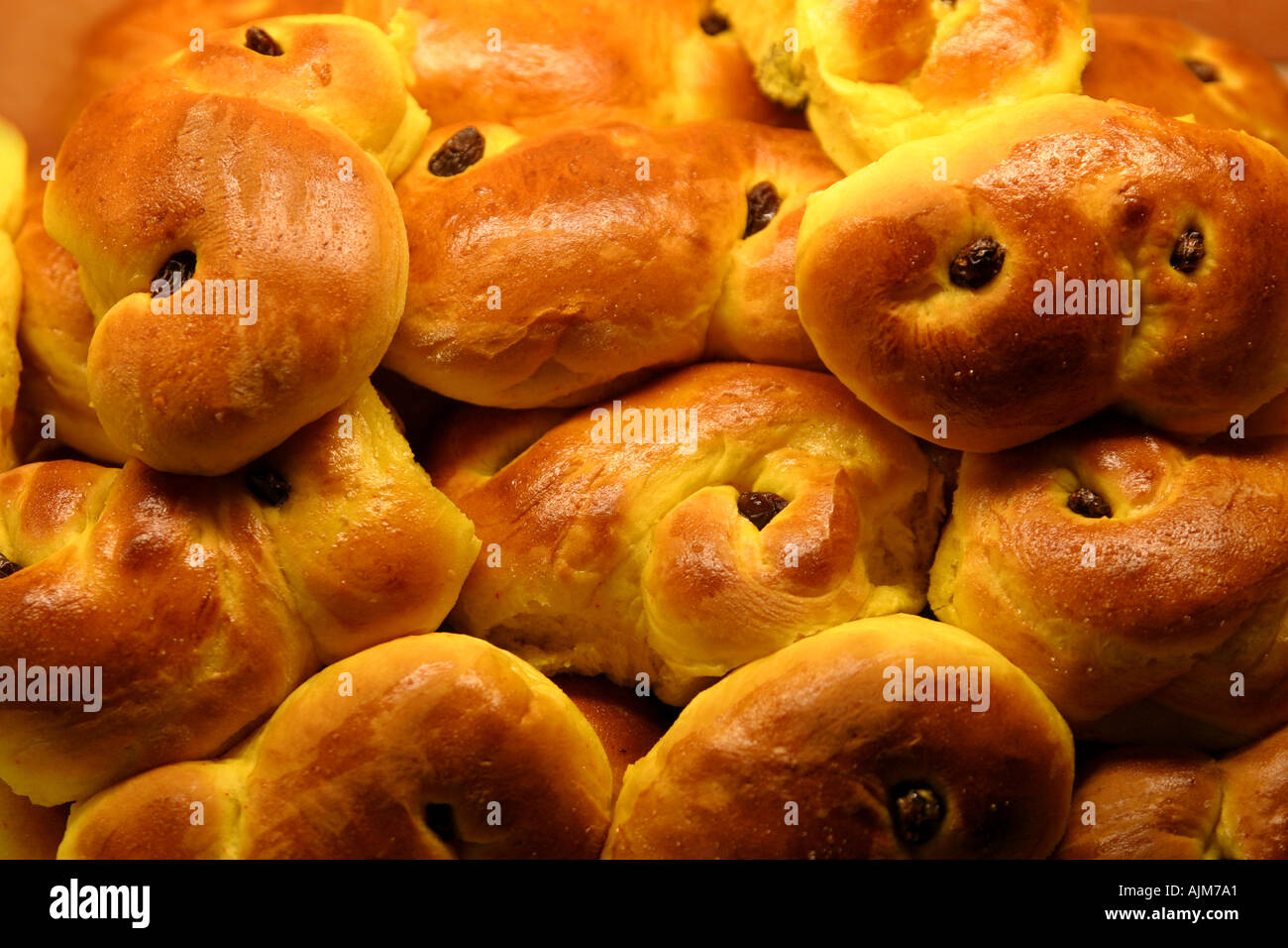 Traditional saffron buns for the st Lucia holiday in december in Sweden ...