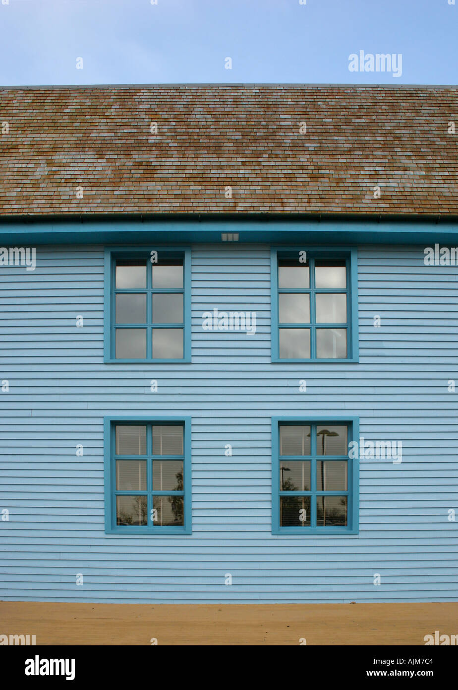 Blue wooden building Stock Photo - Alamy