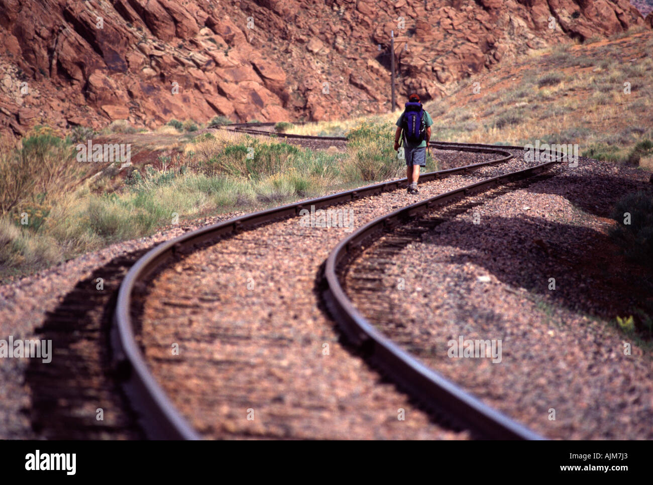 Man hiking along railroad hi-res stock photography and images - Alamy