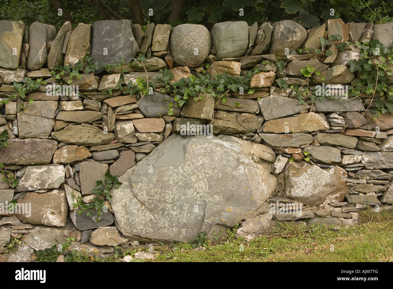 Stone wall of mixed size rocks Monreith Dumfries and Galloway Scotland ...