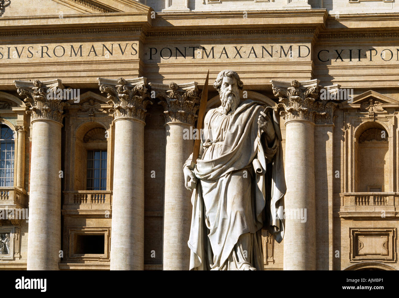 Vatican Rome Italy St Peters Basilica Pillars and Statue Stock Photo ...