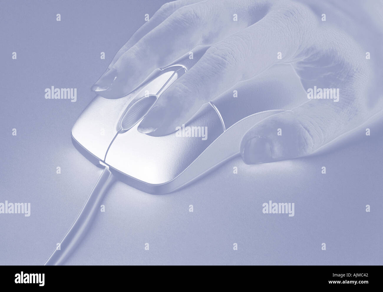 Hand on Computer Mouse Monochrome Version in Shades of Pale Blue Stock ...