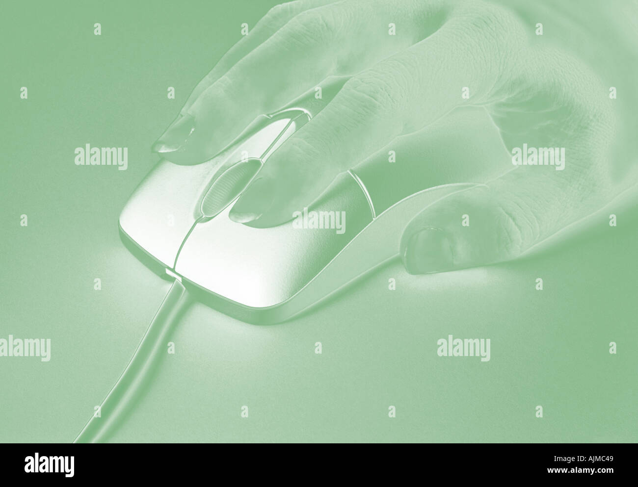 Hand on Computer Mouse Monochrome Version in Shades of Pale Green Stock ...