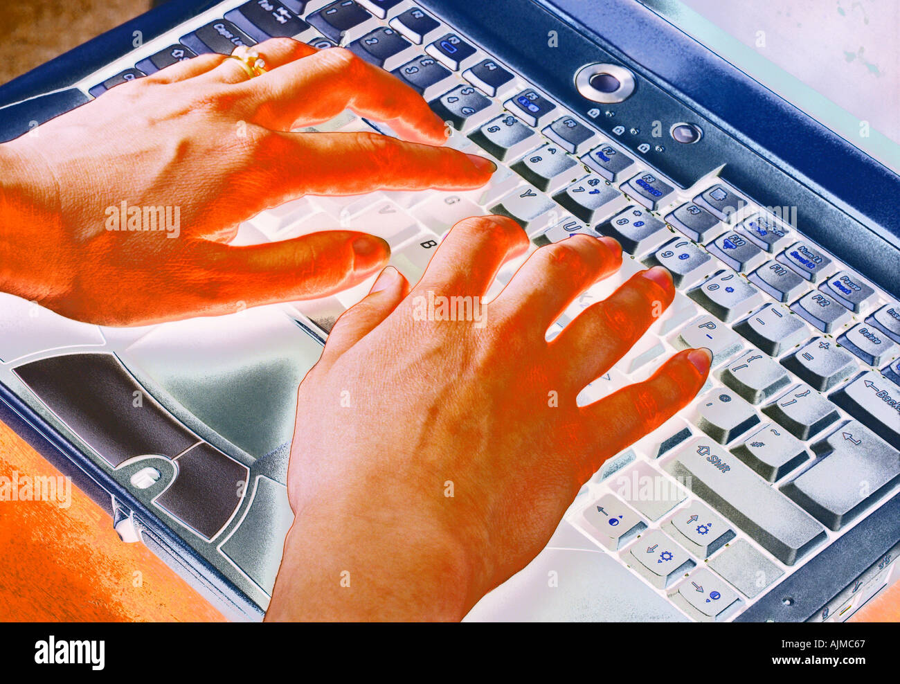 Laptop with Hands on Keyboard Digitally Manipulated Fantasy Version ...