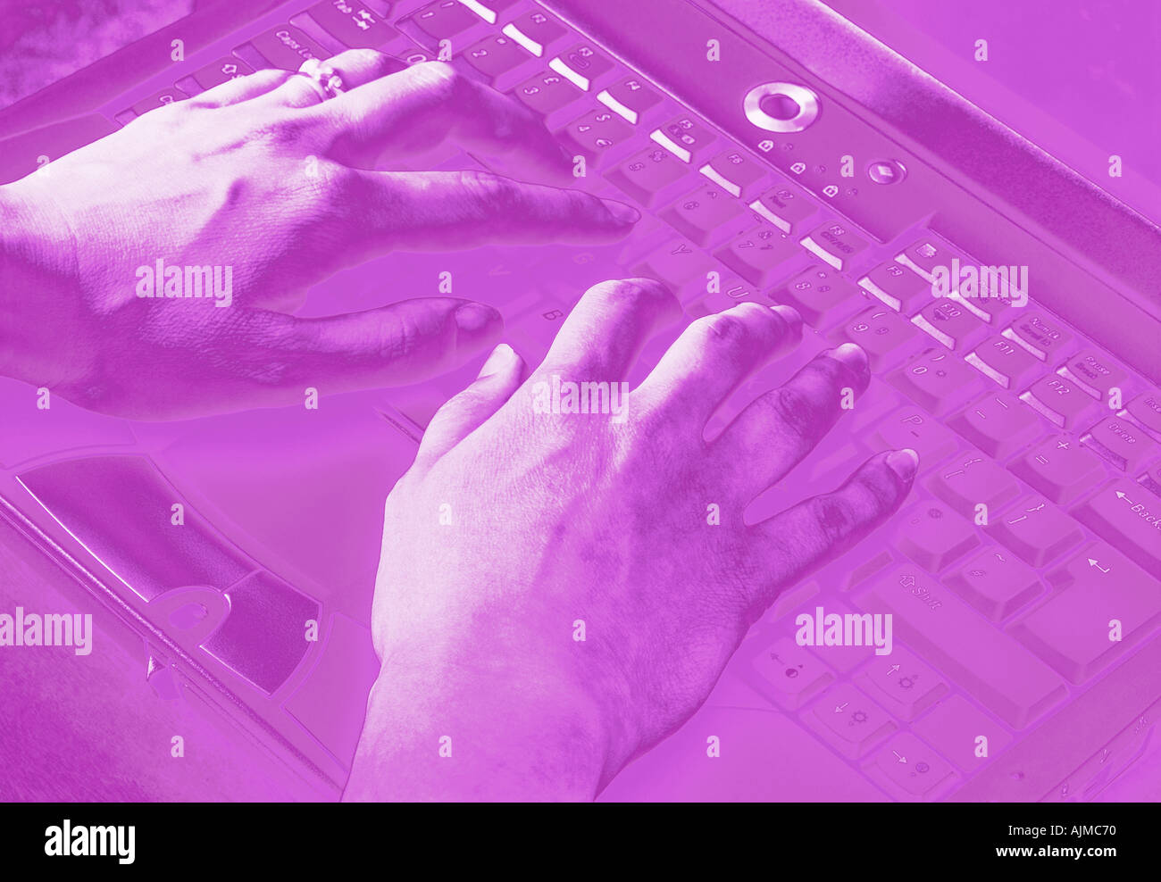 Laptop with Hands on Keyboard Digitally Manipulated Version in Shades ...