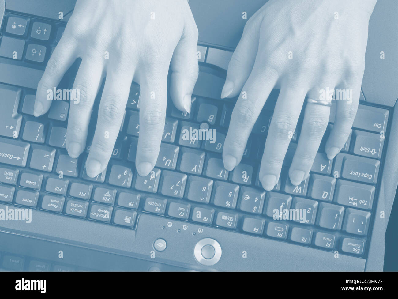 Laptop with Hands on Keyboard Viewed from Above Version in Pale Blue ...