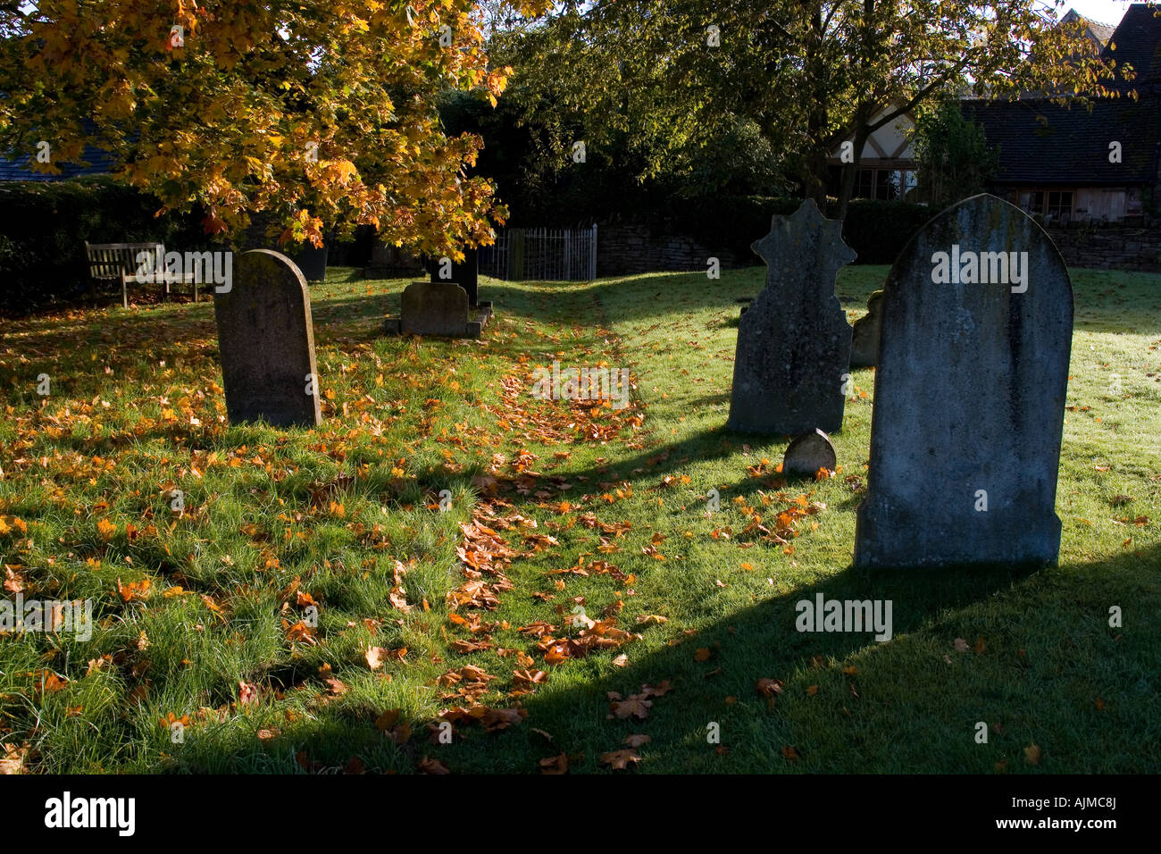 Graveyard path with Autumnal colours Stock Photo - Alamy