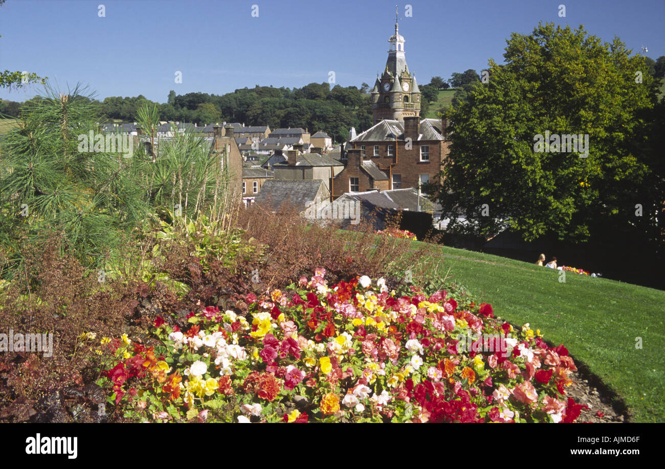 Lockerbie summer colour in McJerrow Park looking down on Town Hall ...