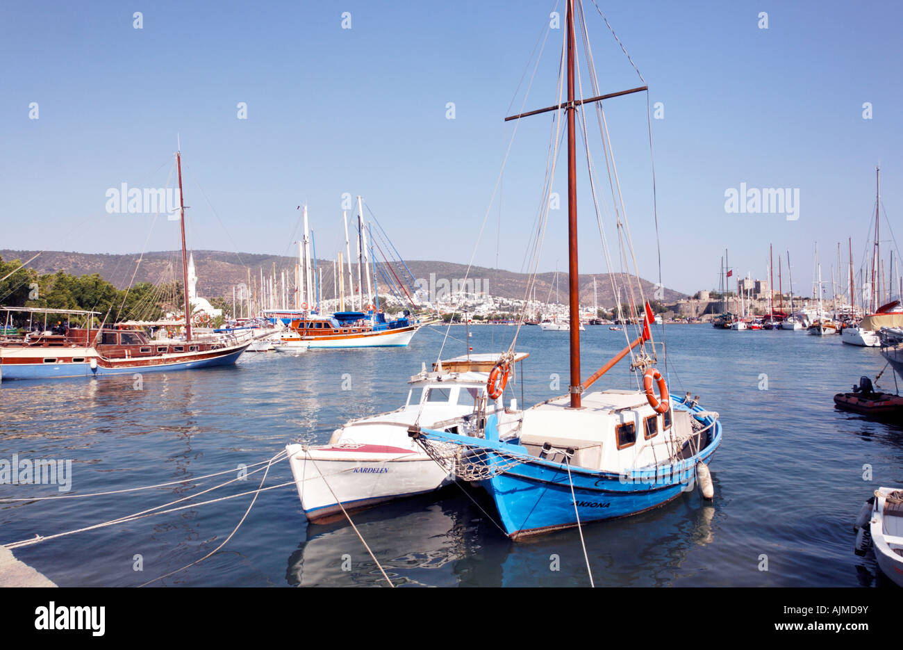 Bodrum Harbour Bodrum Peninsula traditional wooden fishing boats Stock ...