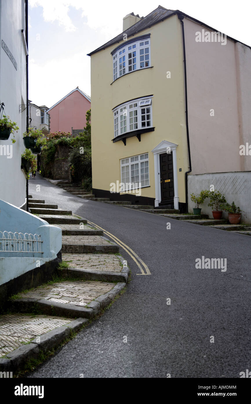 One of the small narrow and twisting roads in Dartmouth, Devon Stock ...